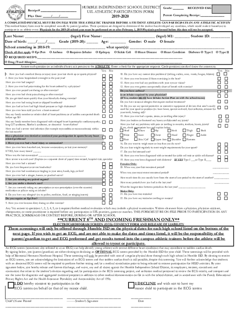 Fillable Online humble independent school district uil athletic ...