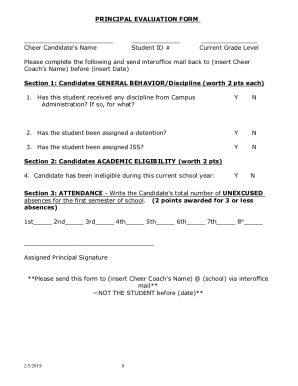 Fillable Online PRINCIPAL EVALUATION FORM Cheer Candidate 's Name ...