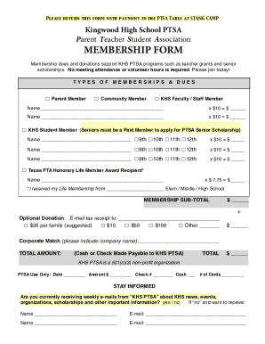 Fillable Online 2015 PTSA Membership Form final version - Humble ISD ...