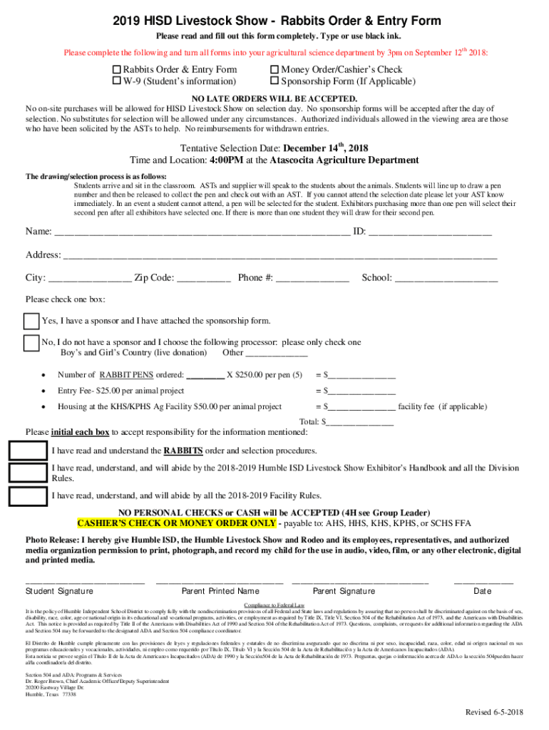 Fillable Online Youth Breeding Rabbit Show Entry Application - Houston ... Fax Email Print ...