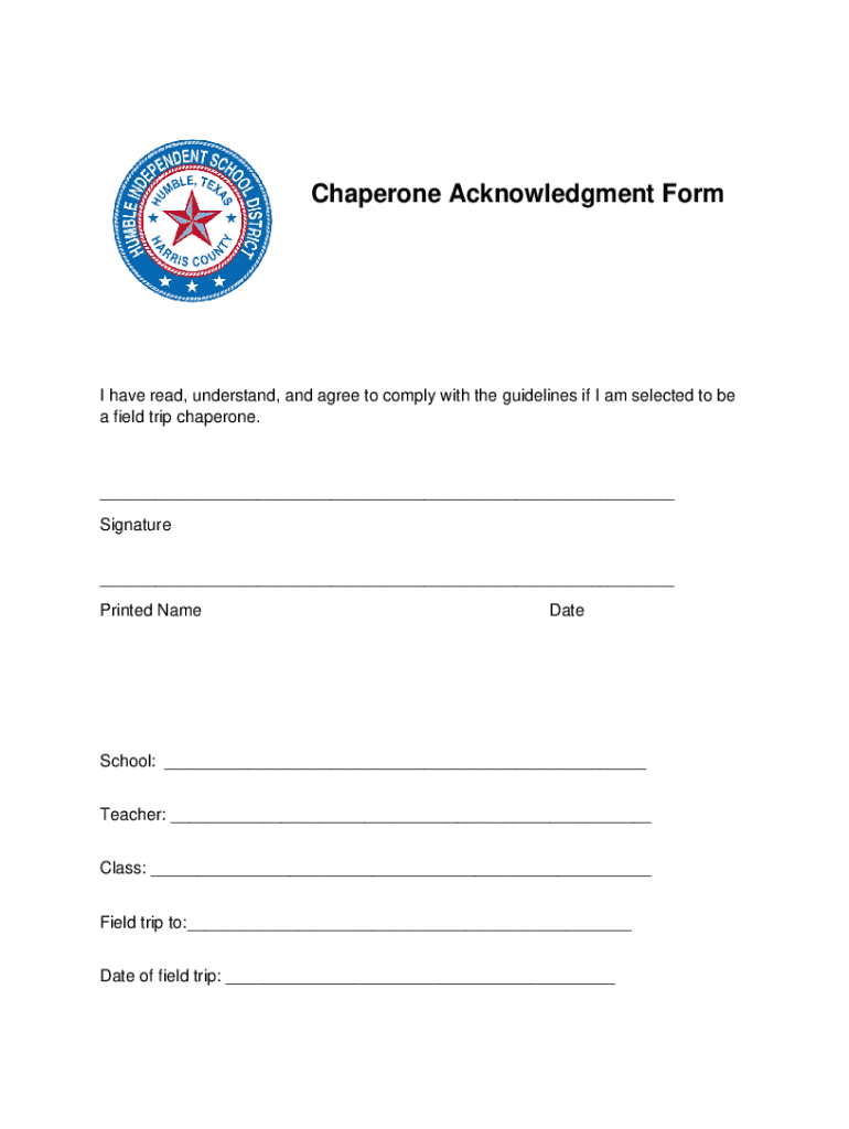 Fillable Online Chaperone Acknowledgment Form Fax Email Print - pdfFiller