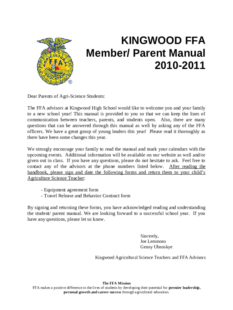 student handbook ArchivesNational FFA Organization Doc Template | pdfFiller