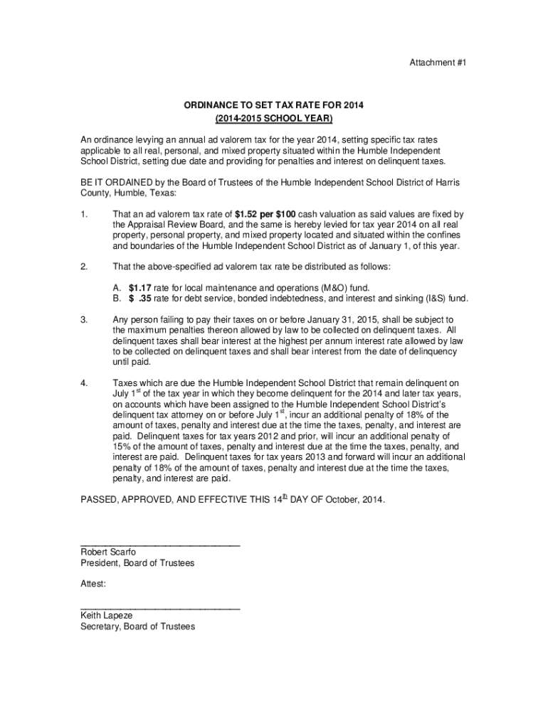 Fillable Online 2014 Tax Rate Adoption-Attachments.doc Fax Email Print ...