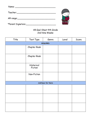 Fillable Online Teacher: AR range: *Parent Signature: AR Go al Sh eet ...