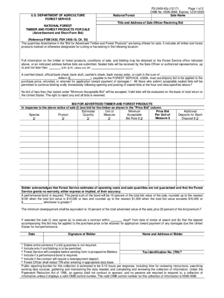 Fillable Online FS-2400-42a, National Forest Timber and Forest Products ...