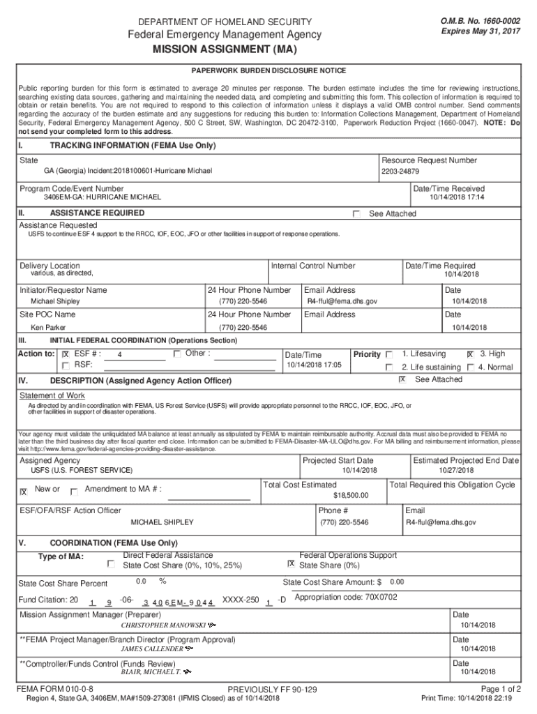 Fillable Online Fillable Online fema FEMA Form 010-0-8, Mission ...