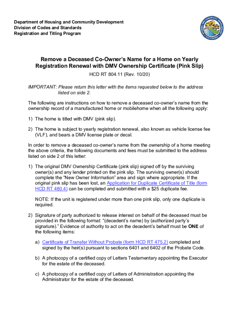 Fillable Online Remove a Deceased Co-Owners Name for a Home on Yearly ...