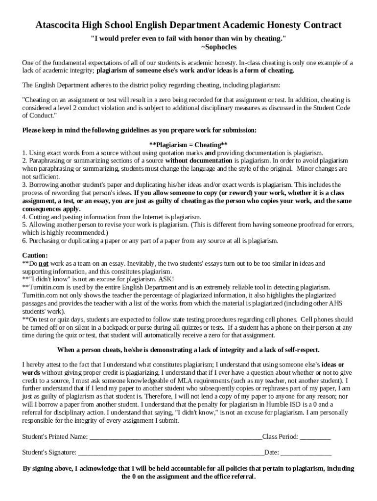 Atascocita High School English Department Academic Honesty ... Doc ...