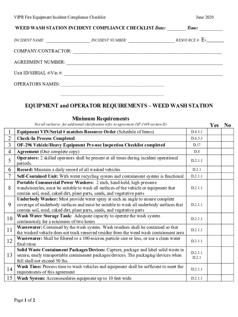 Fillable Online EQUIPMENT and OPERATOR REQUIREMENTS WEED WASH Fax Email ...