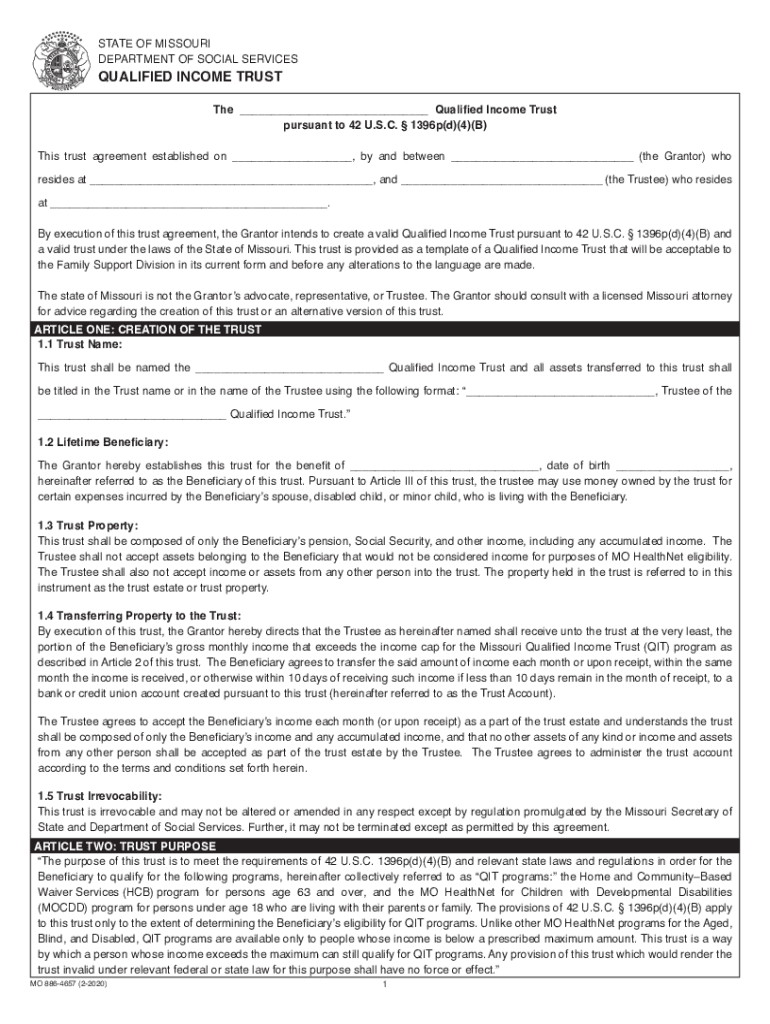 Fillable Online Form 905, Income Trust Agreement - SCDHHS.gov Fax Email ...