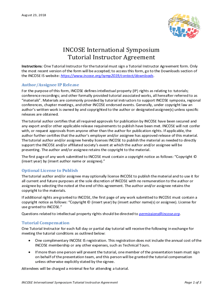 Fillable Online INCOSE International Symposium Tutorial Instructor ...