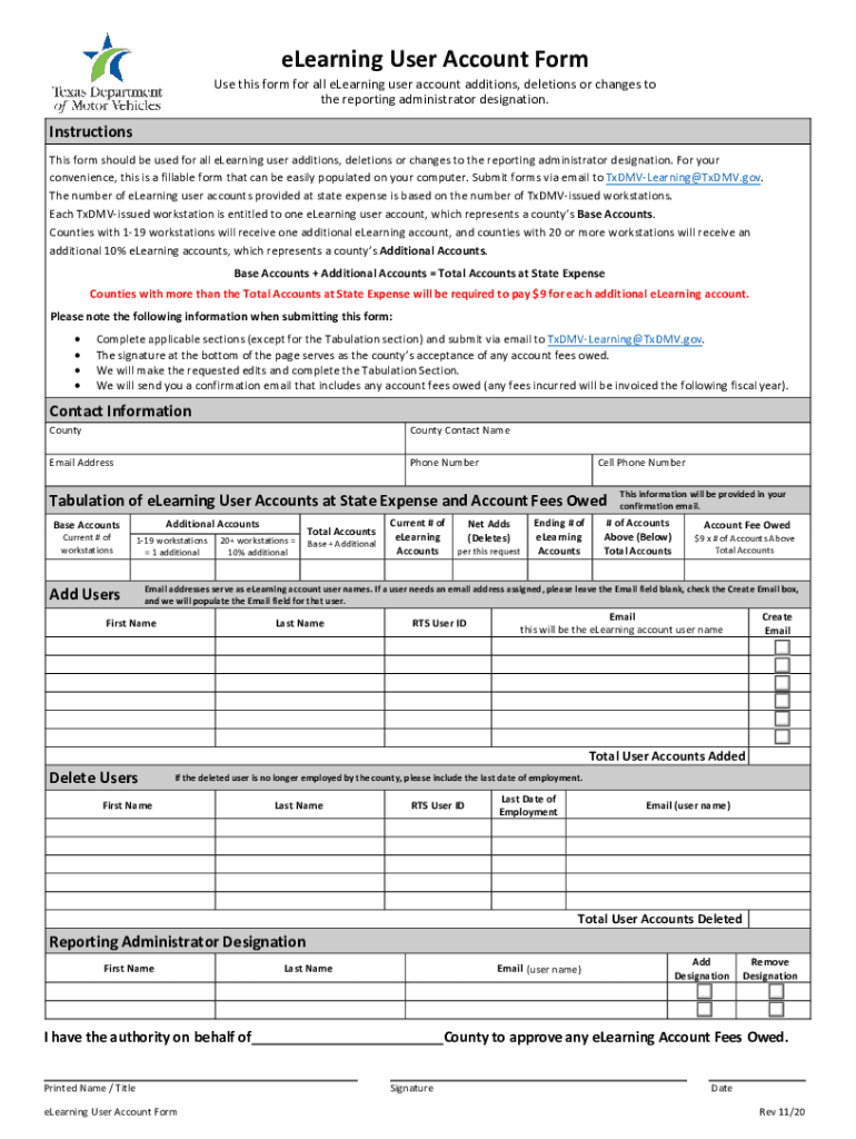 Fillable Online eLearning User Account Form (fillable PDF) Fax Email ...