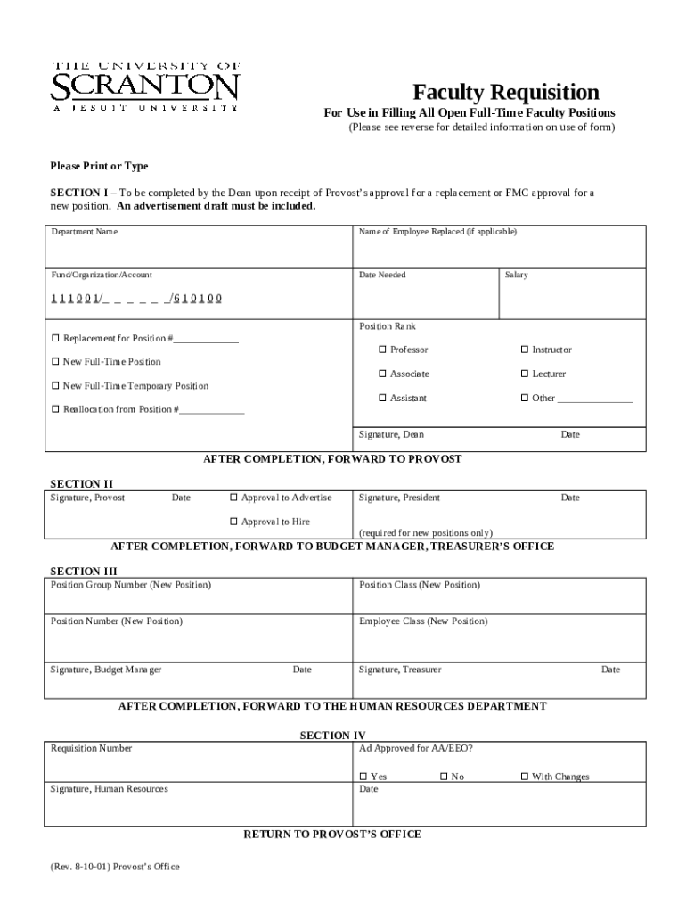 Faculty Requisition Doc Template | pdfFiller