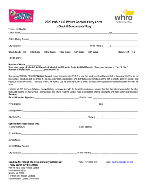Fillable Online 2020 WHRO's PBS KIDS Writers Contest Entry Form ...