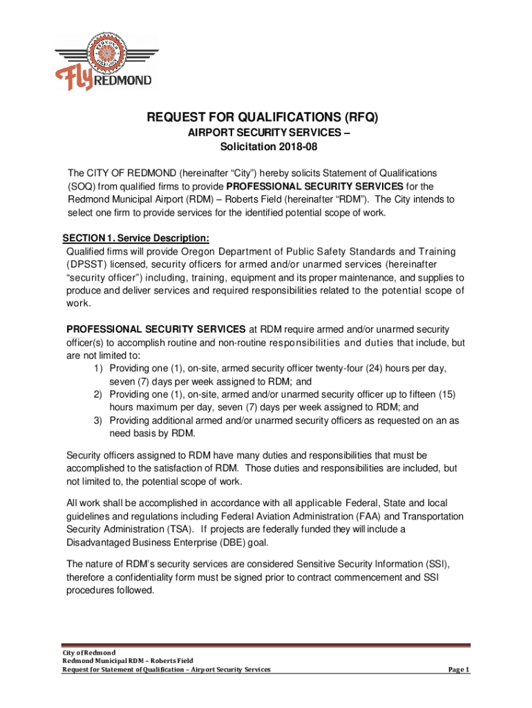 Fillable Online SECURITY GUARD SERVICES REQUEST FOR QUALIFICATIONS (RFQ) Fax Email Print - pdfFiller