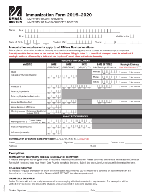 Fillable Online Immunization Form 20192020 Fax Email Print - pdfFiller