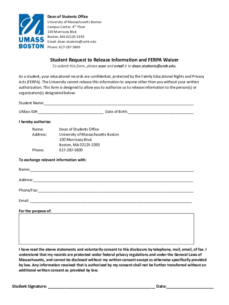 Fillable Online Forms - University of Massachusetts Boston - UMass Boston Fax Email Print ...
