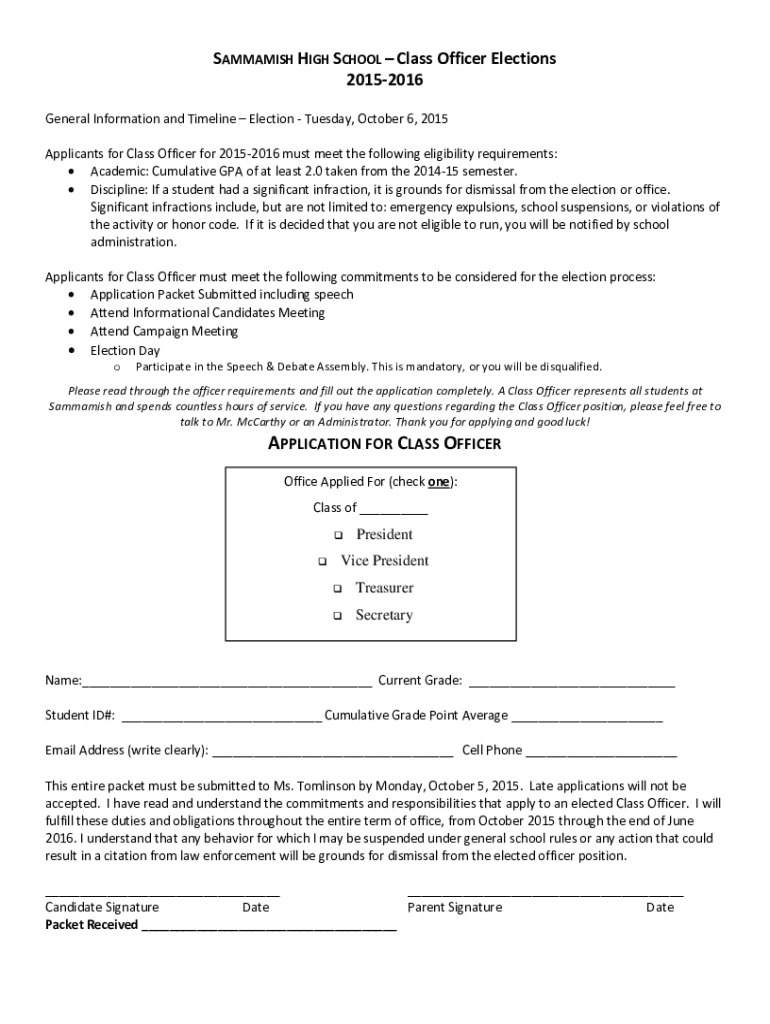 Fillable Online NEWPORT HIGH SCHOOL - ASB Officer Elections Fax Email ...