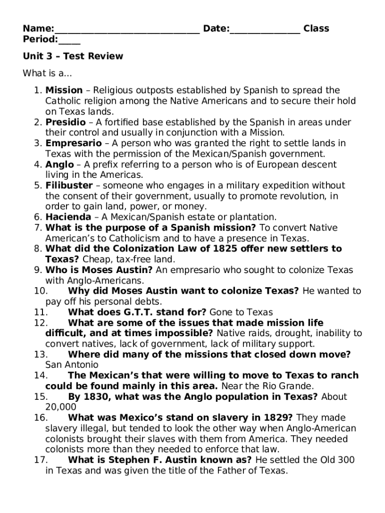 Unit 3 Test Review Doc Template PdfFiller unit-3-test-review-doc-template-pdffiller