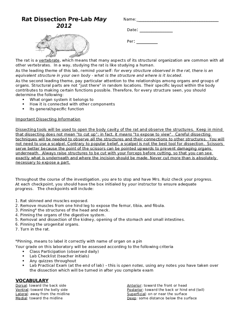 Rat Dissection Pre-Lab Doc Template | pdfFiller
