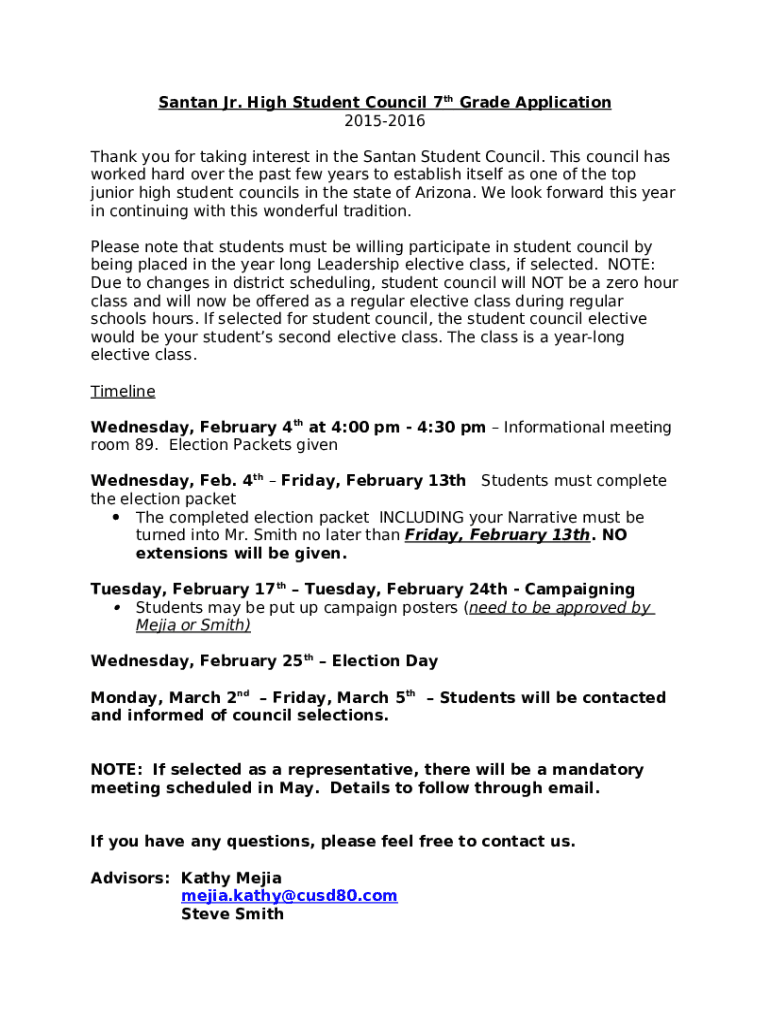 Santan Jr. High Student Council Application Elementary ... Doc Template ...