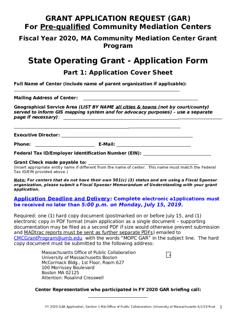 GRANT APPLICATION REQUEST (GAR) Doc Template | pdfFiller