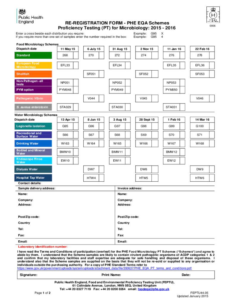 Fillable Online Re-Registration Form - PHE EQA Schemes - Gov.uk Fax ...
