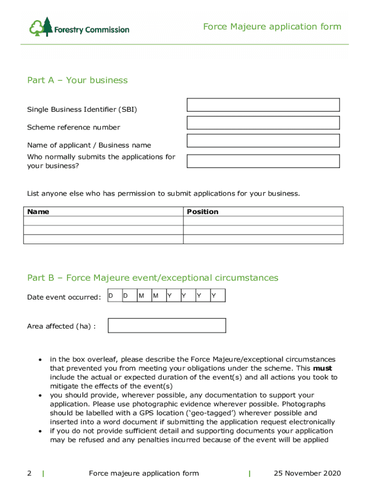 Fillable Online Force Majeure application form for Forestry Commission ...