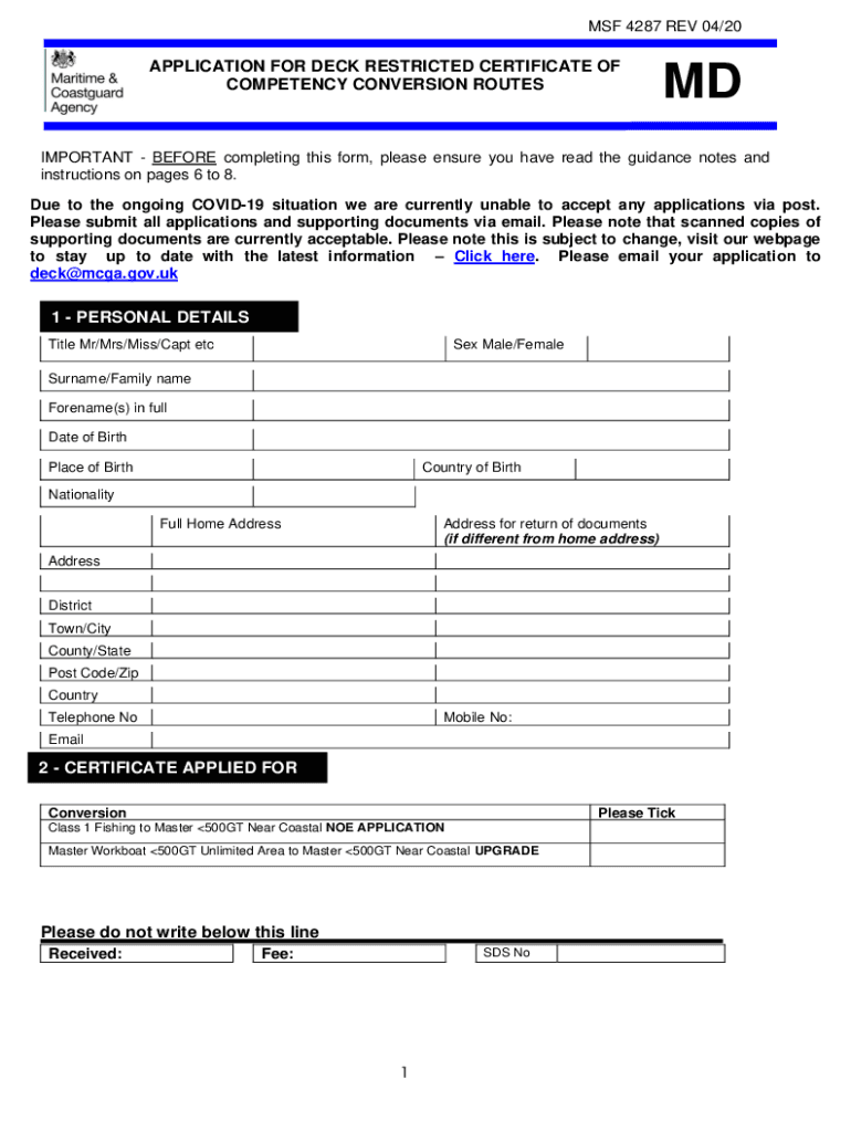 Fillable Online APPLICATION FOR DECK RESTRICTED CERTIFICATE OF Fax ...
