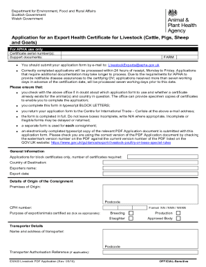Fillable Online Application for an Export Health Certificate for ...