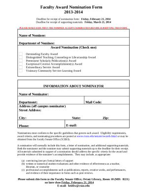 Faculty Award Nomination Doc Template | pdfFiller