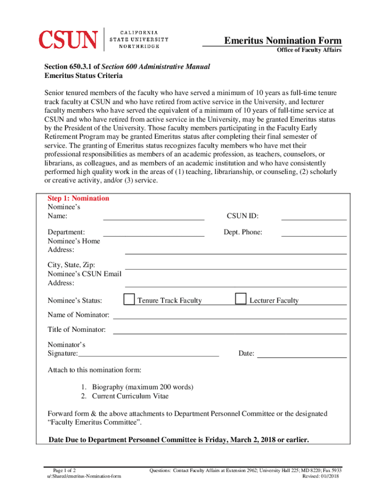 Fillable Online Granting of Emeritus Status, A PHHP GuideHuman ...