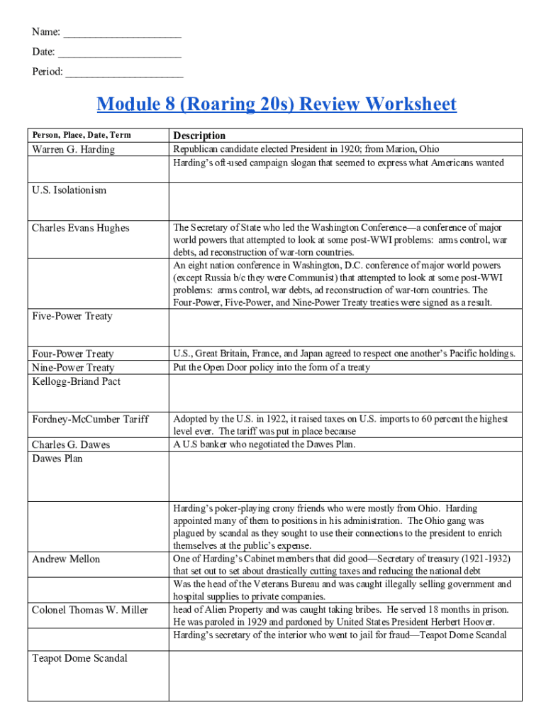 Fillable Online Module 8 (Roaring 20s) Review Worksheet Fax Email Print ...