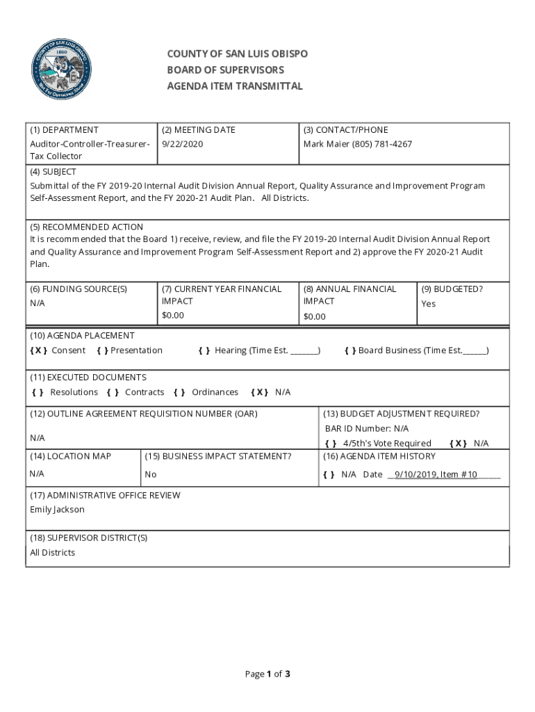 Fillable Online ACTTC Internal Audit Division FY 2019-20 Annual Report, FY 2020 ... Fax Email ...