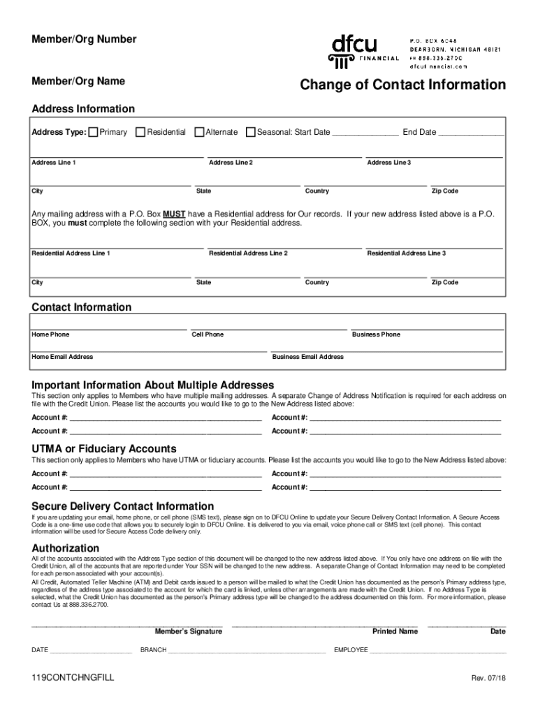 Fillable Online Change of Contact Information. Change of Contact ...