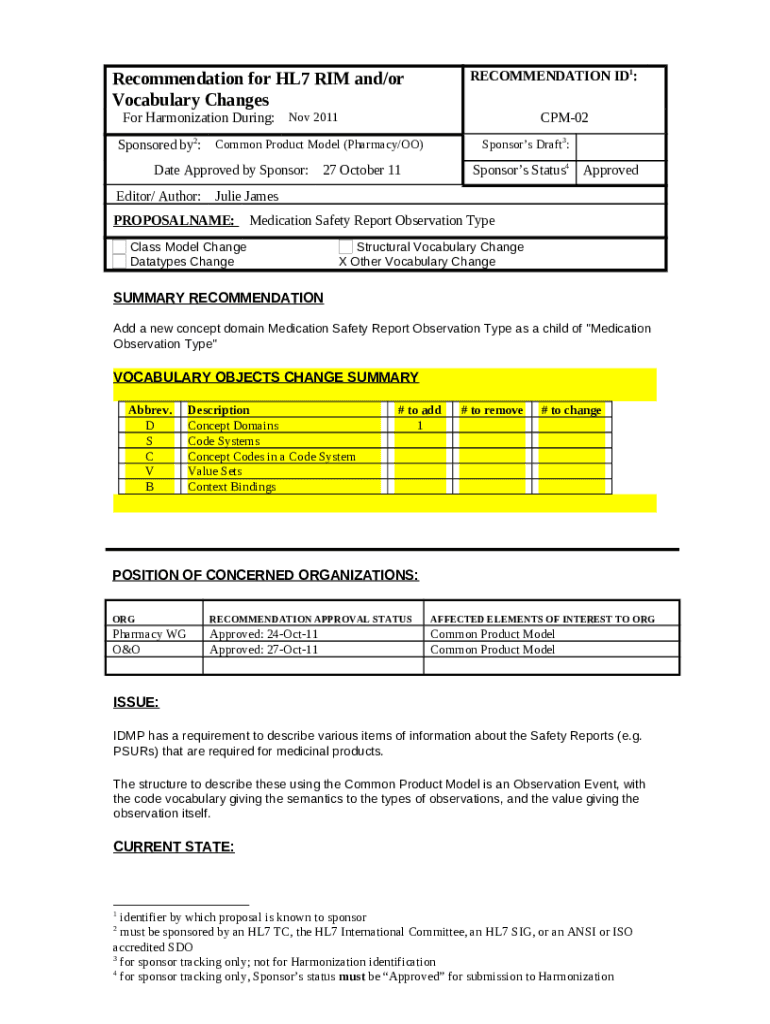 Checklist for HL7 Vocabulary Harmonization ... - HL7.org Doc Template ...