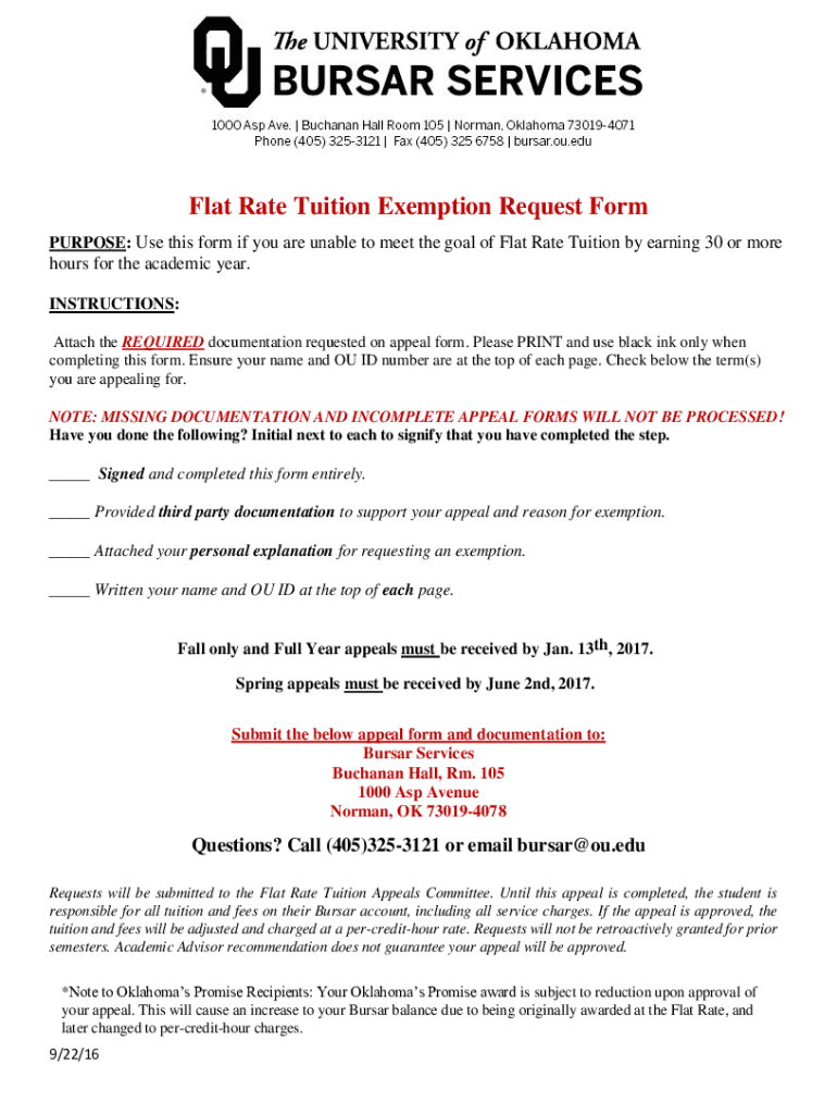 Fillable Online Flat Rate Tuition Exemption Request Form - University ...