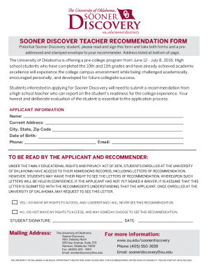 Fillable Online sooner discover teacher recommendation form - University of ... Fax Email Print ...