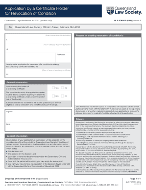 Fillable Online QLS Form 5 (LPA)Application by a Certificate Holder of Revocation of Condition ...