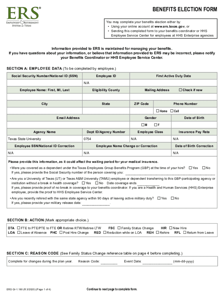 Fillable Online gato-docs its txstate Benefits Election Form - Texas ...
