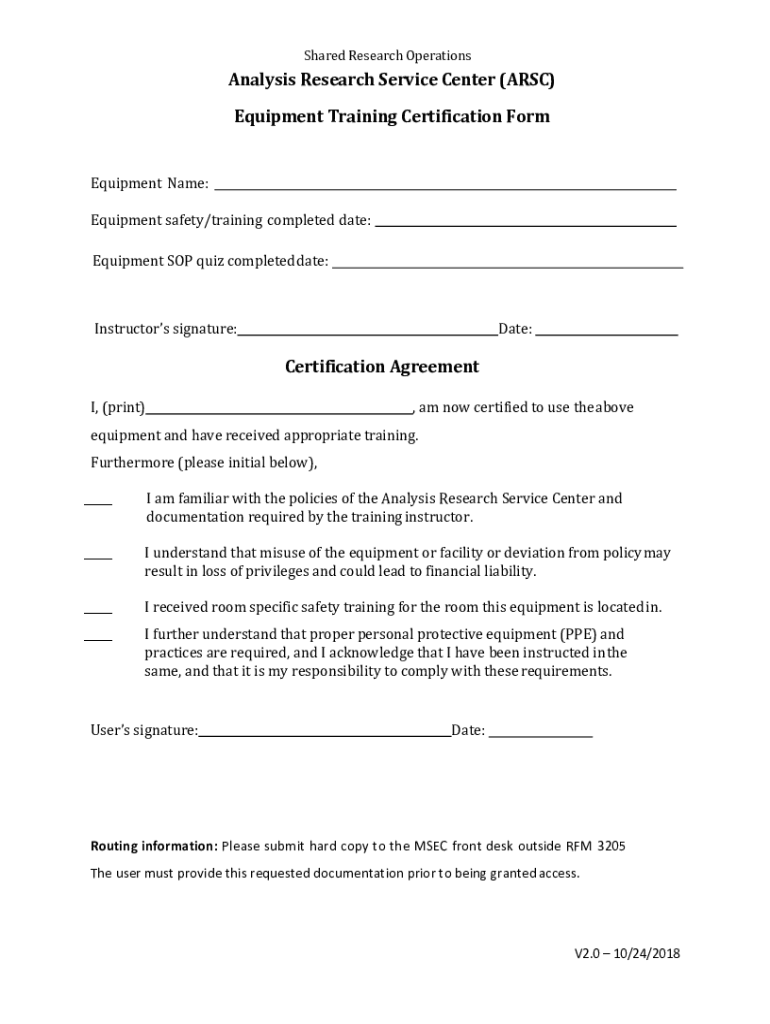 Fillable Online gato-docs its txstate 181105 ARSC Equipment ...