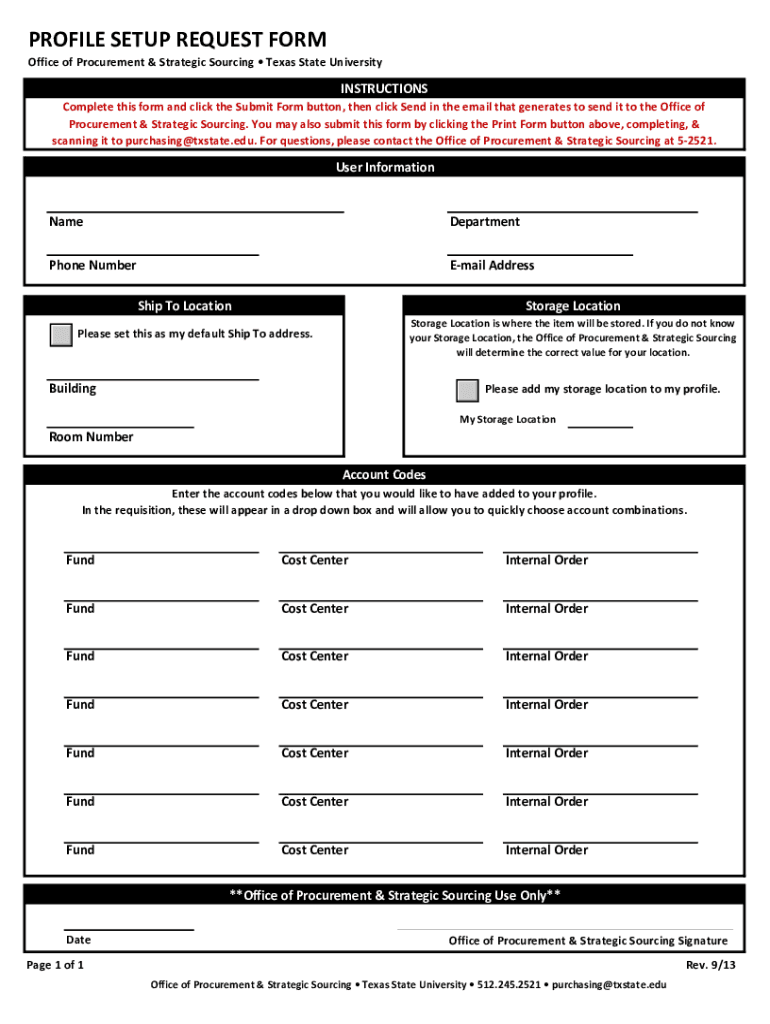 Fillable Online gato-docs its txstate PROFILE SETUP REQUEST FORM - Texas State University Fax ...