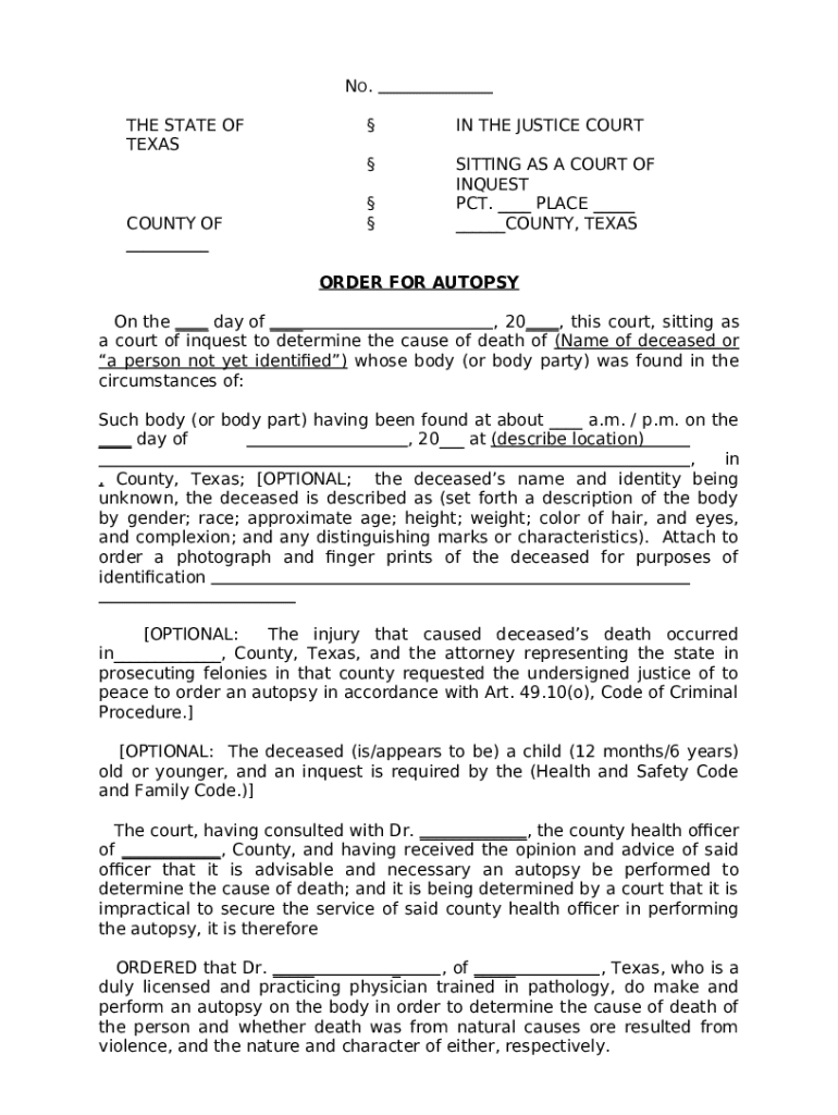 Order to Per an Autopsy by Physician Trained in Pathology - gato-docs ...