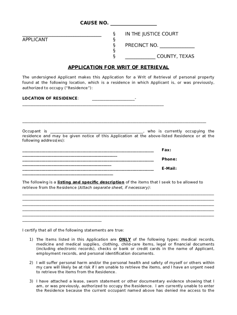 APPLICATION FOR WRIT OF RE-ENTRY Doc TemplatePDFfiller - gato-docs its txstate Doc Template ...