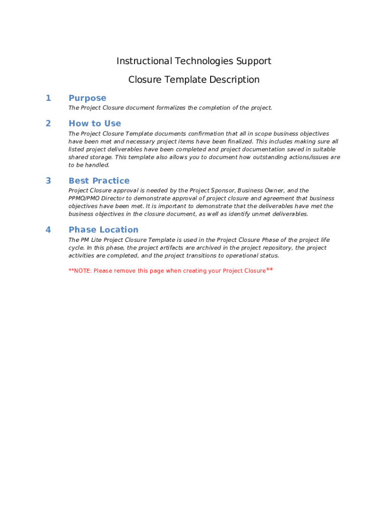PM Lite Project Closure Template 2.0. Project Request - gato-docs its ...