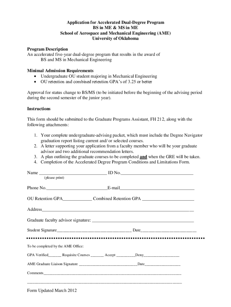 Fillable Online Application for Accelerated Dual-Degree Program - University of ... Fax Email ...