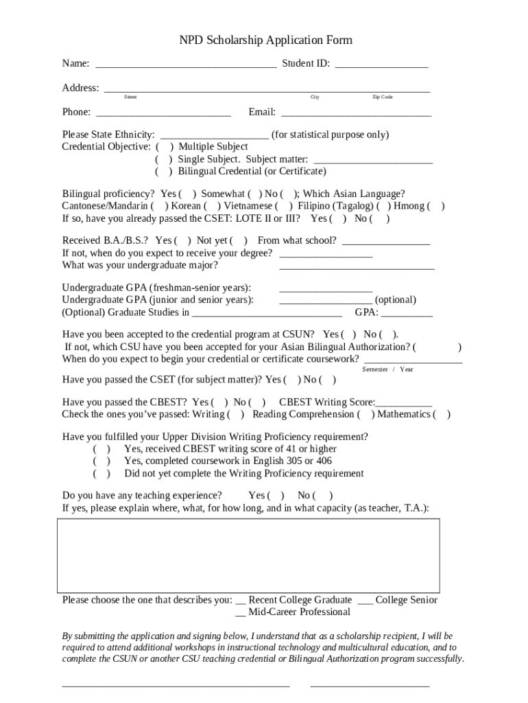 NPD Scholarship Application .doc - Google Docs Doc Template | pdfFiller