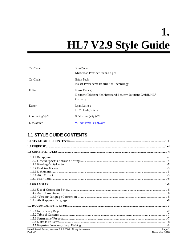 HL7 V2.9 Style Guide Doc Template | pdfFiller