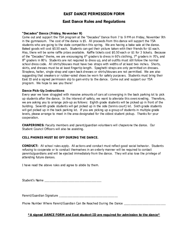 Fillable Online EAST DANCE PERMISSION FORM Fax Email Print - pdfFiller