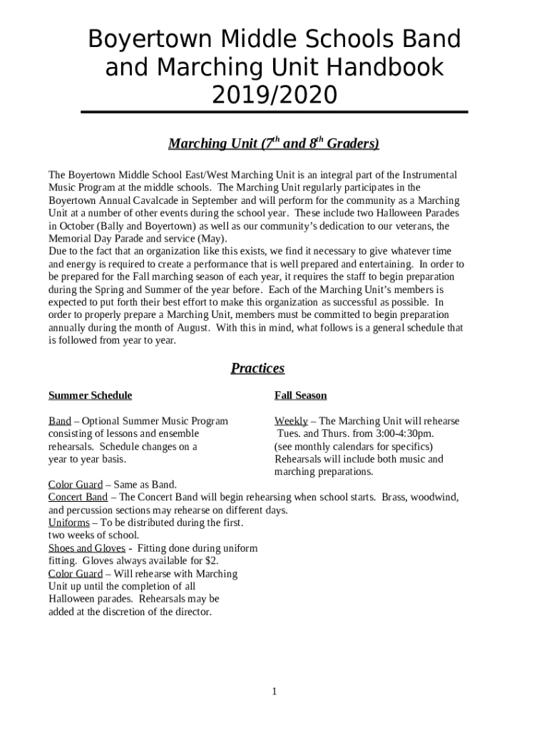 Boyertown Junior High Schools Band and Marching Unit Handbook Doc ...